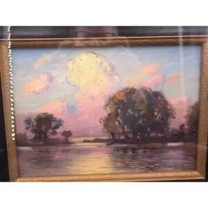 Art | John Colin Forbes Sunset Near Lake And Trees Oil Original Wood ...